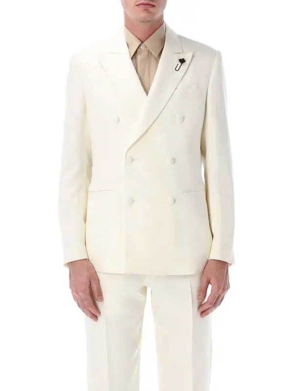 LARDINI Double-breasted Jacket With Peak Lapel - Ivory