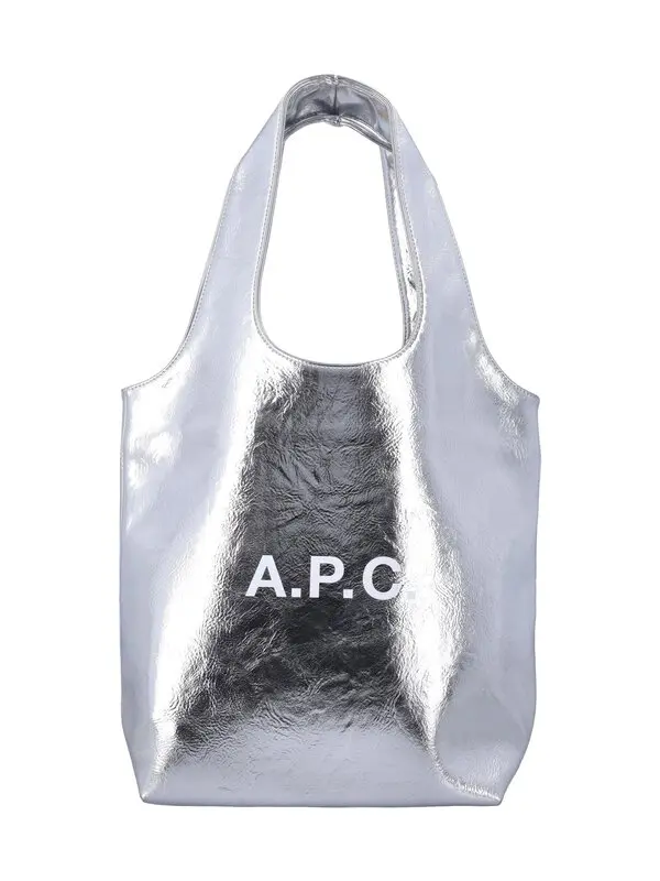 A.p.c. Mini Structured Tote Handbag In Metallic Leather-like Material - Silver