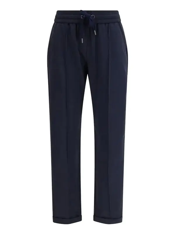 Brunello Cucinelli Drawstring Trousers With Rolled Hems - Navy