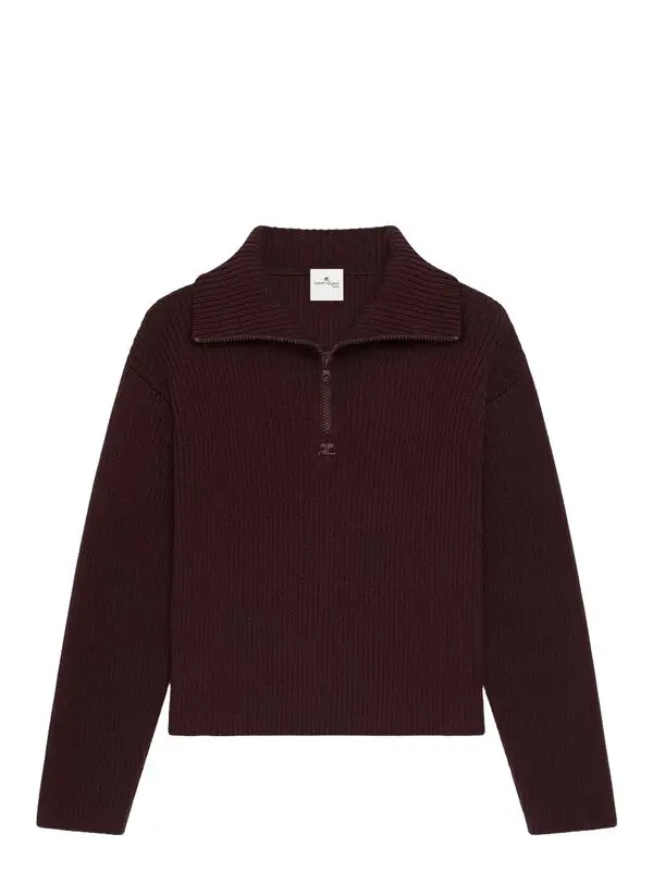COURREGES Ribbed Wool Quarter Zip Sweater - Red