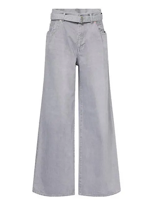 Sacai Belted Wide-leg Denim Jeans - Gray