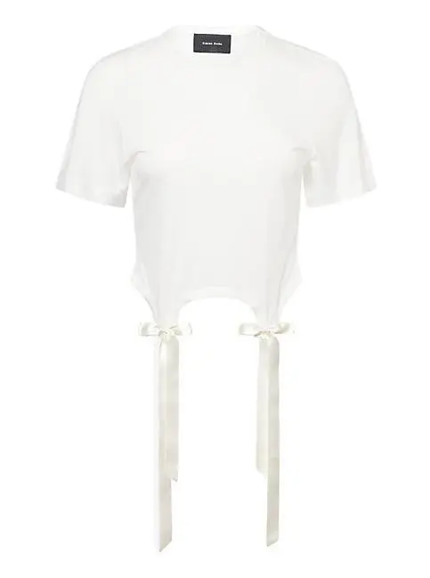 Simone Rocha Woven T-shirt With Bow Detail - Ivory