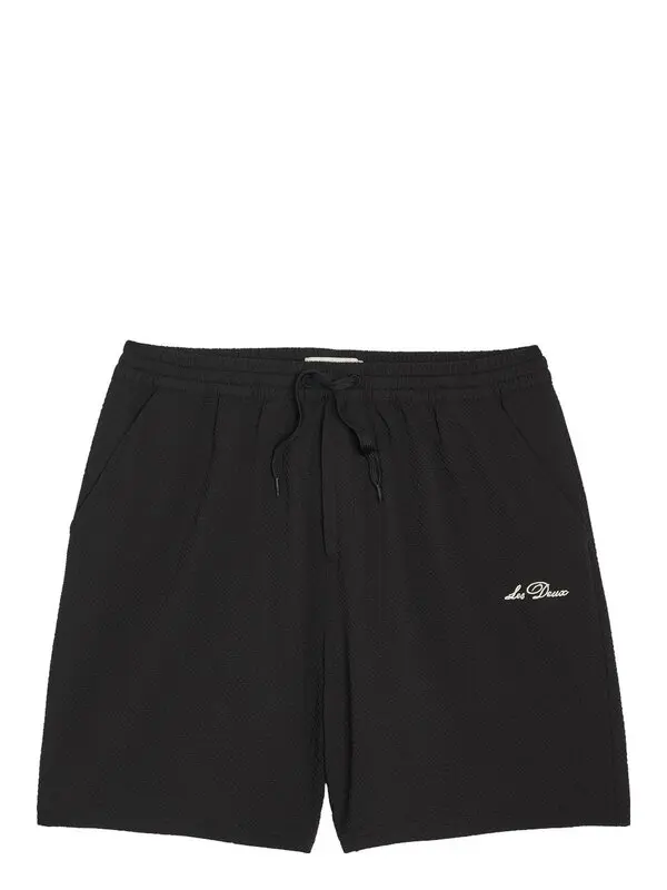 LES DEUX Seersucker Swim Shorts With Embroidered Logo - Black