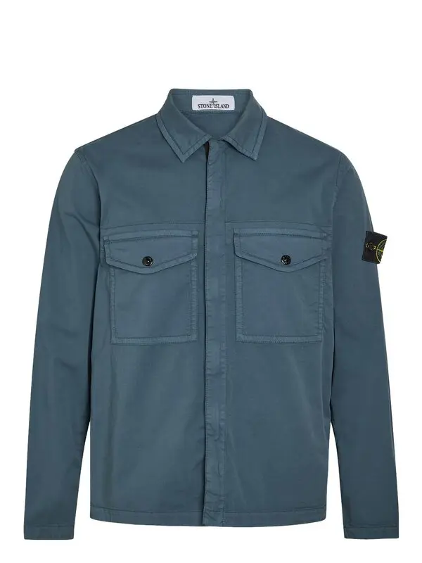 Stone Island Logo-appliquéd Stretch-cotton Overshirt - Blue Dark