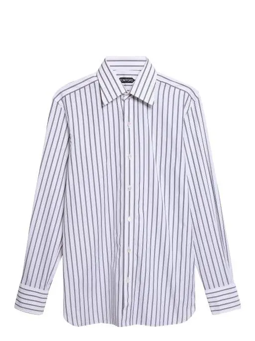 TOM FORD Classic Fit Stripe Cotton Poplin Button-up Shirt - Off White/black