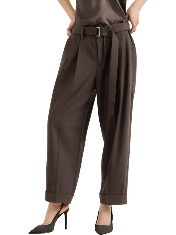 Brunello Cucinelli Tropical Luxury Wool Baggy Sartorial Trousers - Coffee