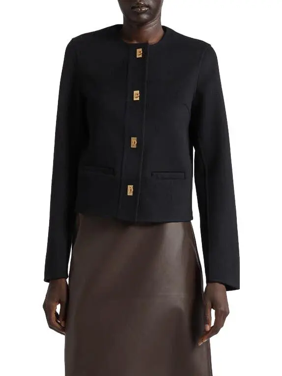 FERRAGAMO Cropped Wool & Cashmere Jacket With Gancio Buckles - Nero