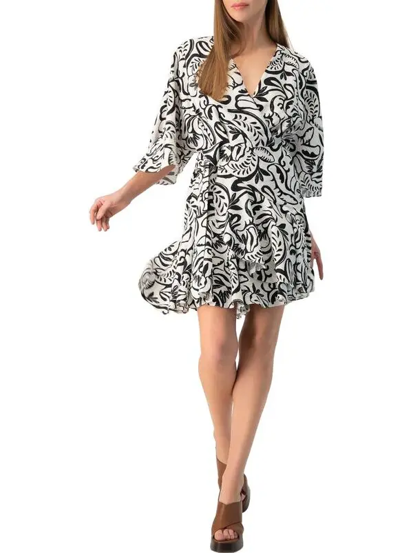 IVONNE Swirl Botanical Print Fit-and-flare Mini Dress - White