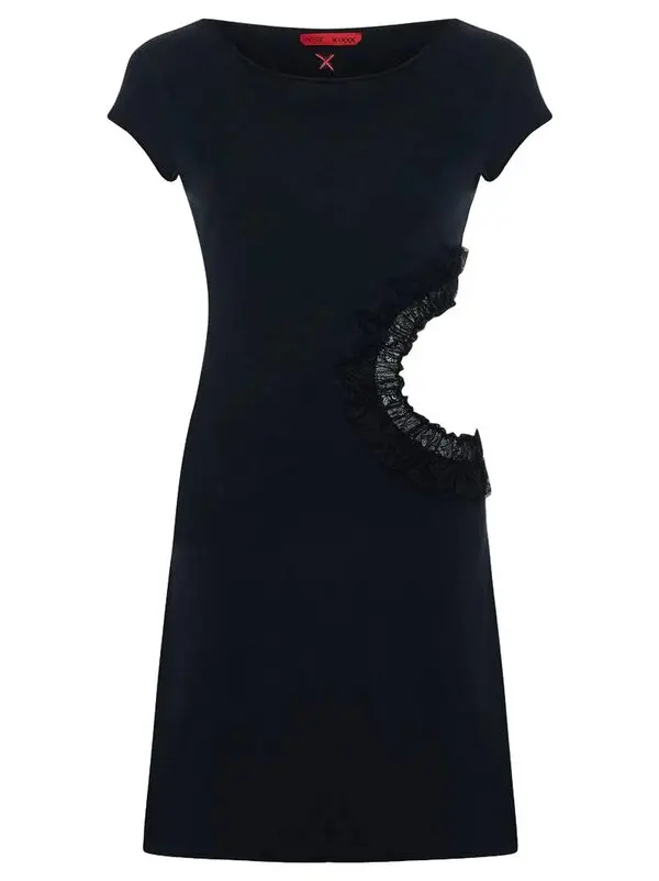 PCFG Short Sleeve Lace Detail Mini Dress - Black