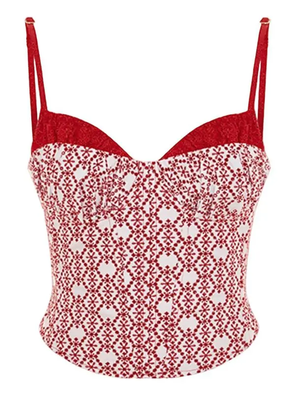 PCFG Embroidered Bodice Corset Top - Red