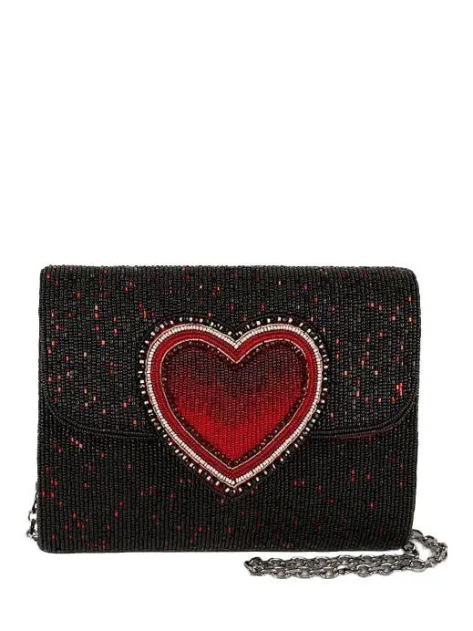 MARY FRANCES ACCESSORIES True Love Beaded Heart Handbag - Black