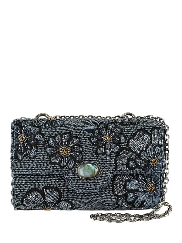 MARY FRANCES ACCESSORIES Beaded Flower Handbag - Blue