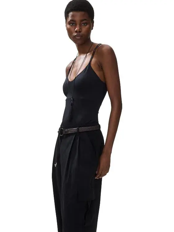 H&m Belted Barrel Trousers - Black