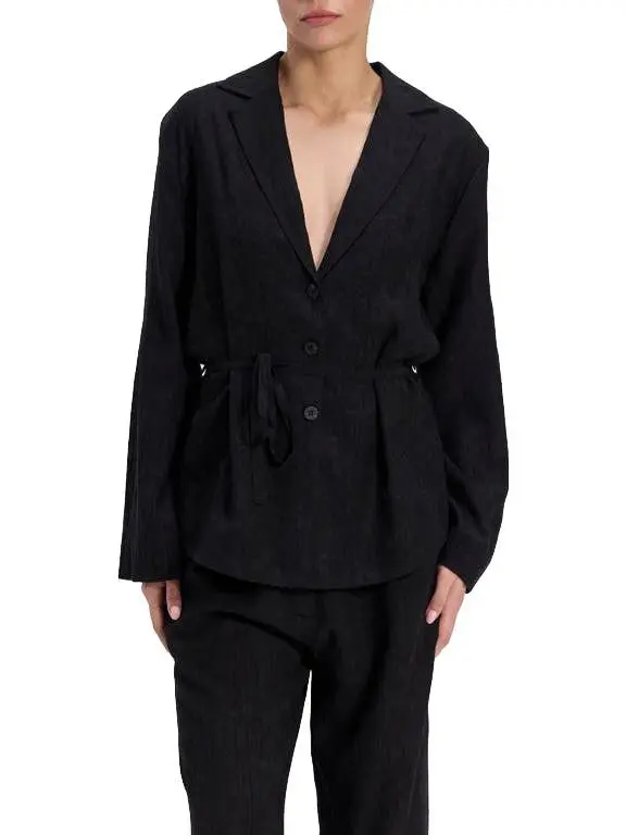Ronen Chen Lightweight Textured Belted Blazer - Black