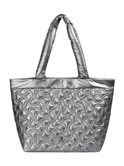 SCALPERS Quilted Shopper Bag With Double Handle And Metallic Skull Patch - Silver