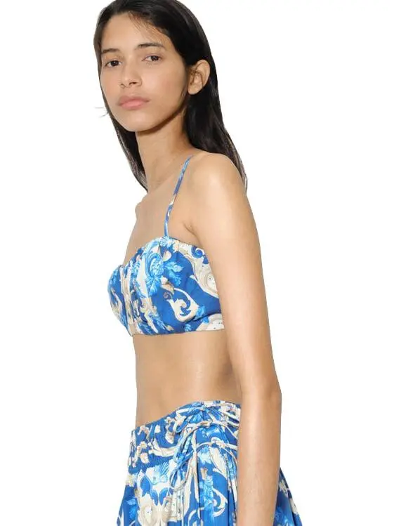 H&m Gathered Poplin Crop Top - Blue/patterned