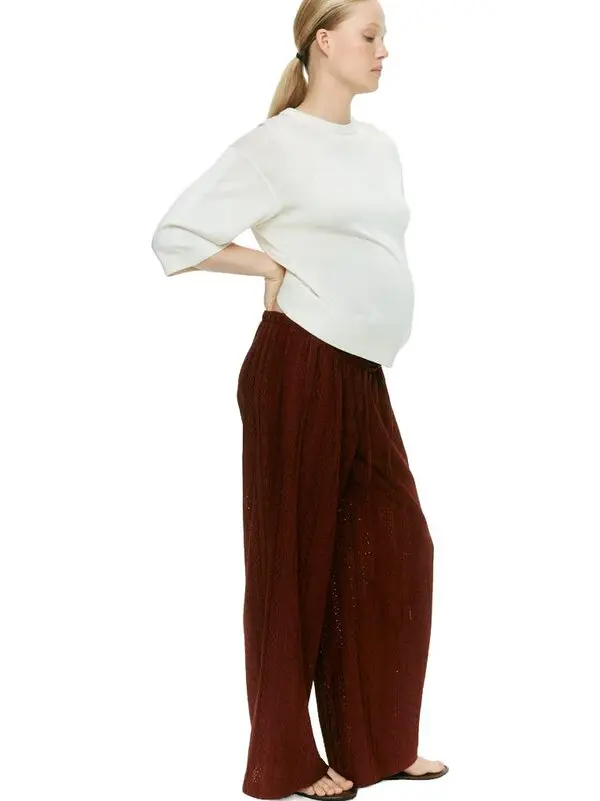 H&m Mama Lace-look Jersey Trousers - Rust Brown