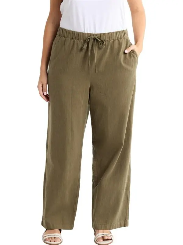 Eileen Fisher Organic Cotton & Linen Drawstring Pants - Olive