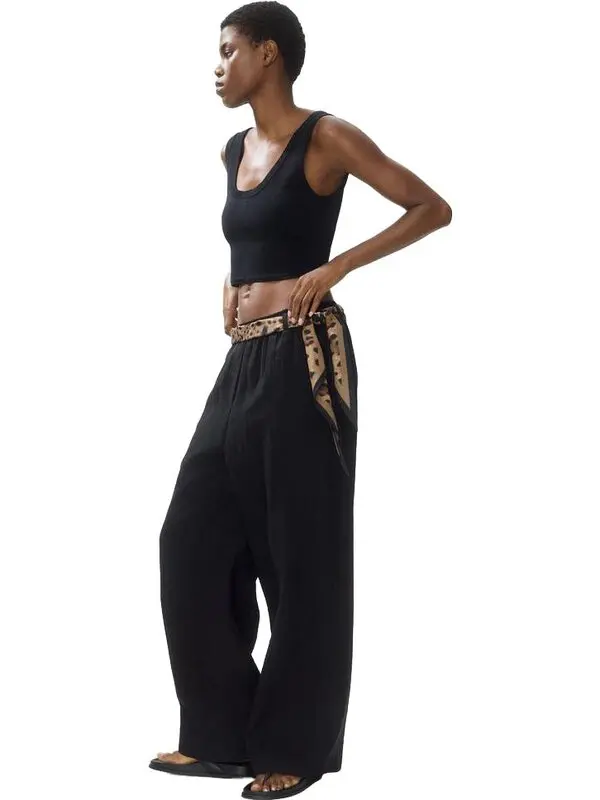 H&m Linen-blend Trousers With Detachable Scarf Detail - Black
