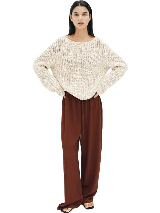 H&m Textured Drawstring Wide-leg Trousers - Rust Brown
