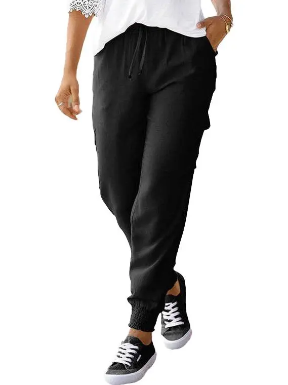 LASCANA Cargo Jogger Pants With Drawstring Waist - Black