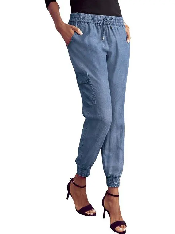 LASCANA Cargo Jogger Pants With Drawstring Waist - Denim