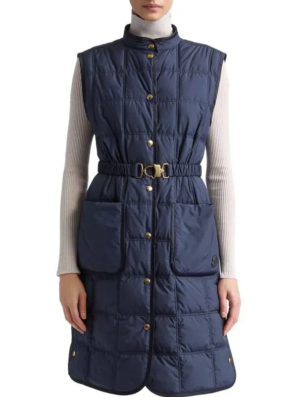 Moncler Cygnette Long Quilted Down Vest - Blue