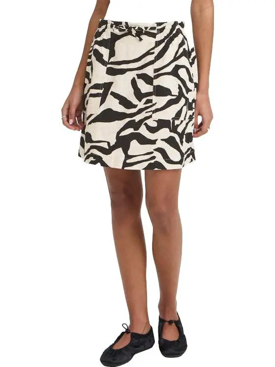ICHI Printed Linen Blend Skirt - Black Multi