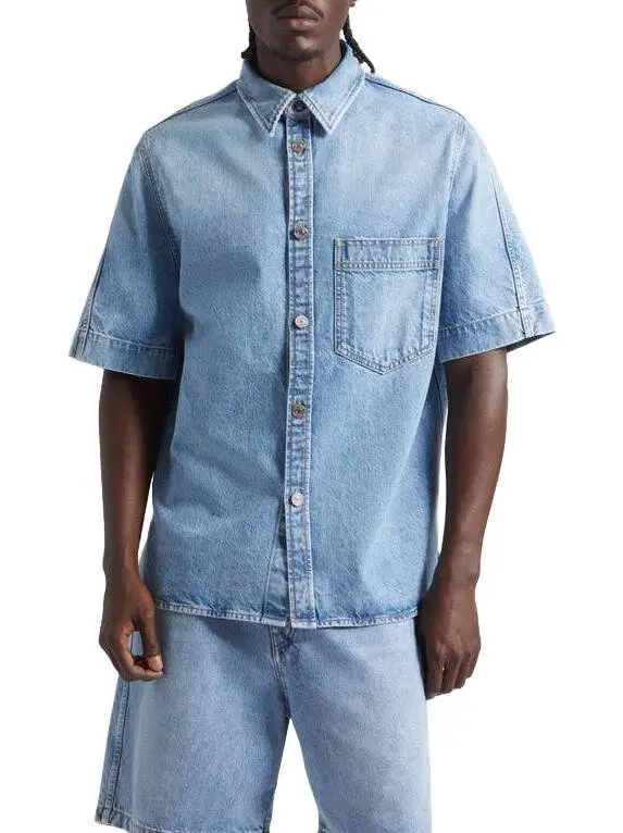 Givenchy Couture Seam Short Sleeve Denim Button-up Shirt - Light Blue
