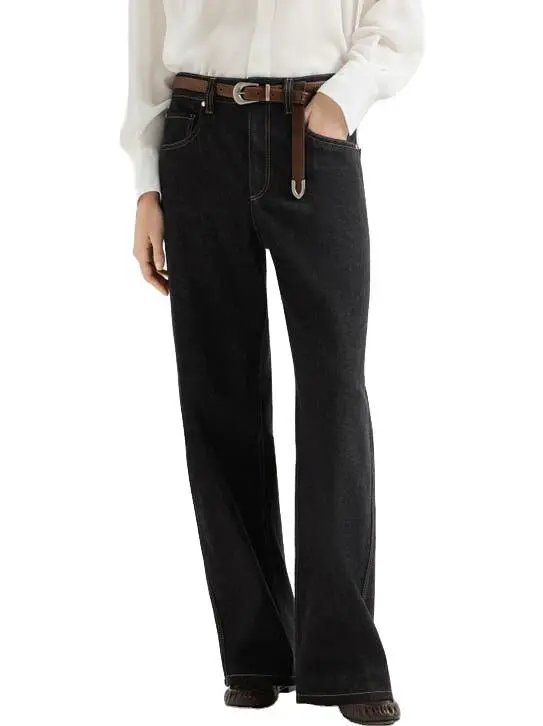 Brunello Cucinelli Barrel Leg Denim Trousers - Black