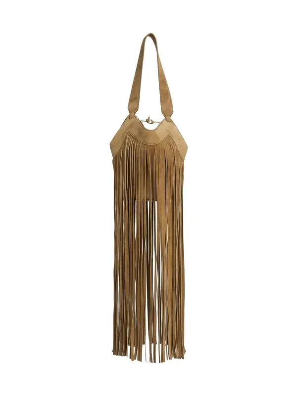 Khaite Nano Lotus Fringe Suede Tote - Mud