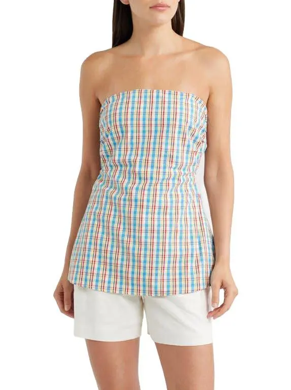 Faithfull The Brand Isole Plaid Strapless Tie-back Top - Sofia Check