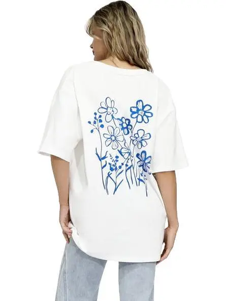 BELLE & BLOOM Floral Sketch Oversized T-shirt - White