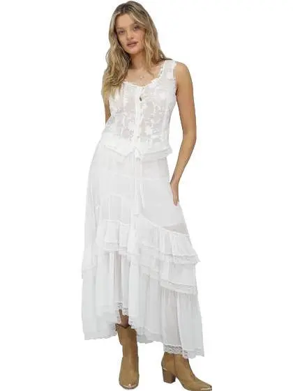 BELLE & BLOOM Wanderlace Ruffle Skirt - White