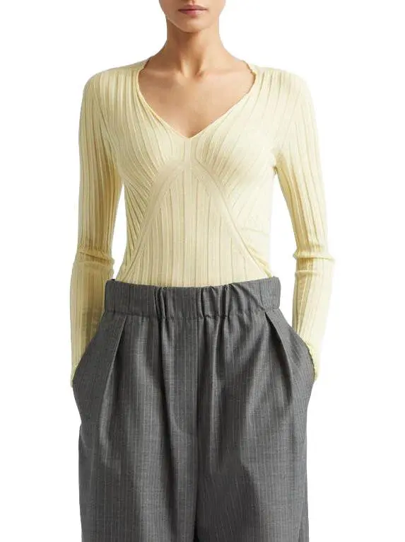 JIL SANDER Engineered Ribbed Cashmere And Silk V-neck Sweater - Lime Wash