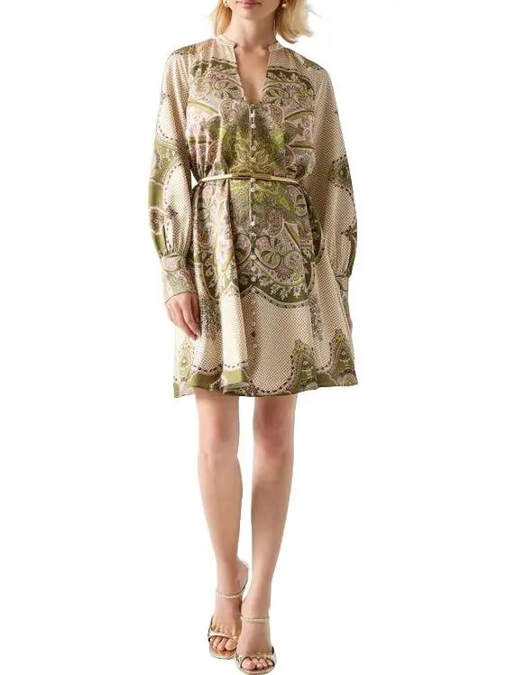 MARCIANO Khlifia Long Sleeve Belted Fit & Flare Mini Dress - Brown