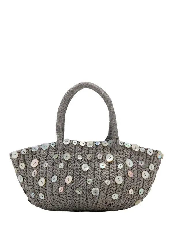 Mango Braided Top Handle Bag With Mother-of-pearl Buttons - Light/pastel Grey
