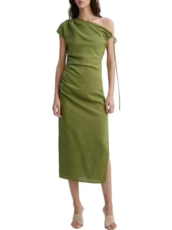 Mango One-shoulder Midi Dress - Green
