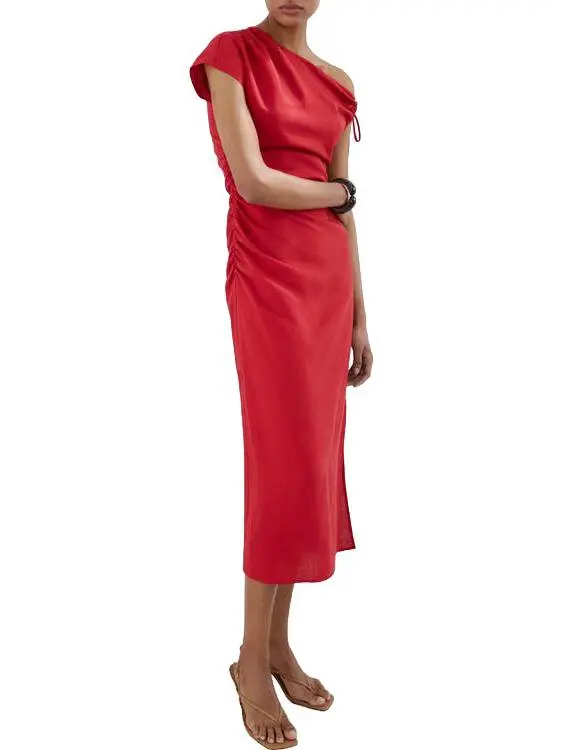 Mango One-shoulder Midi Dress - Red