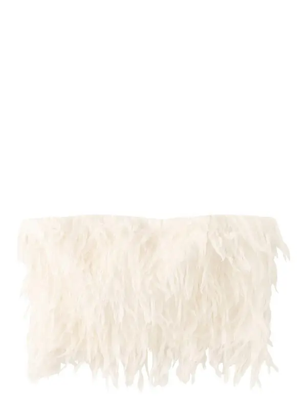 Mango Textured Fringe Strapless Crop Top - Vanilla