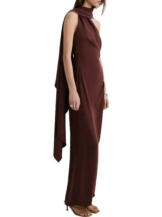Mango One-shoulder Scarf Neck Dress - Brown