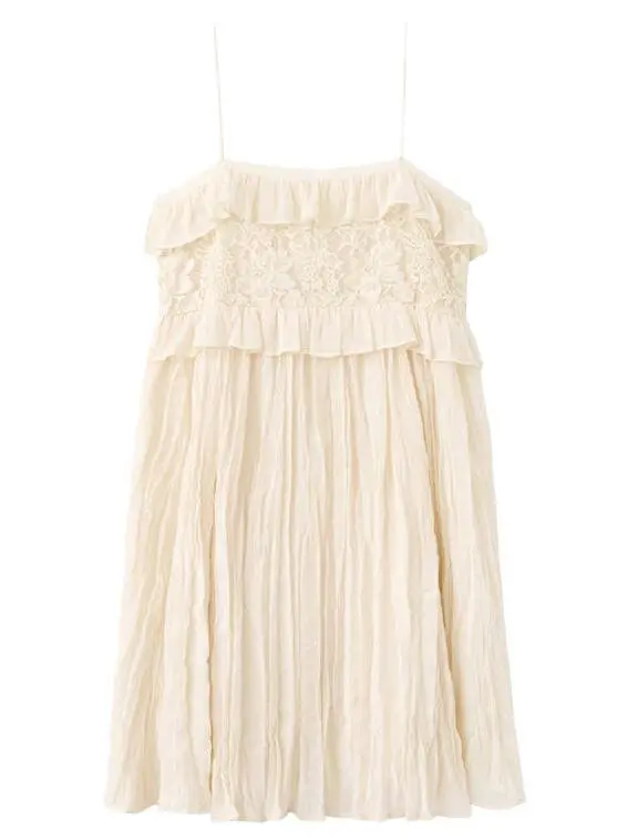 Mango Crinkled Lace Sleeveless Dress - Beige