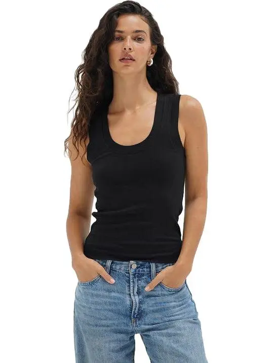 Lna Double Layer Ribbed Scoop Neck Tank - Black