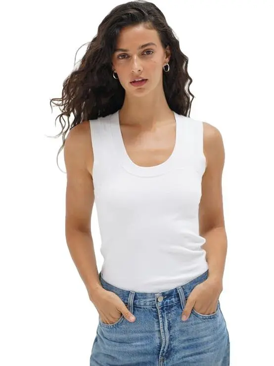 Lna Double Layer Ribbed Scoop Neck Tank - White