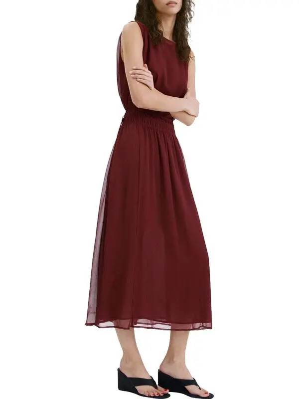 Mango Sleeveless Gathered Waist Dress - Burgundy