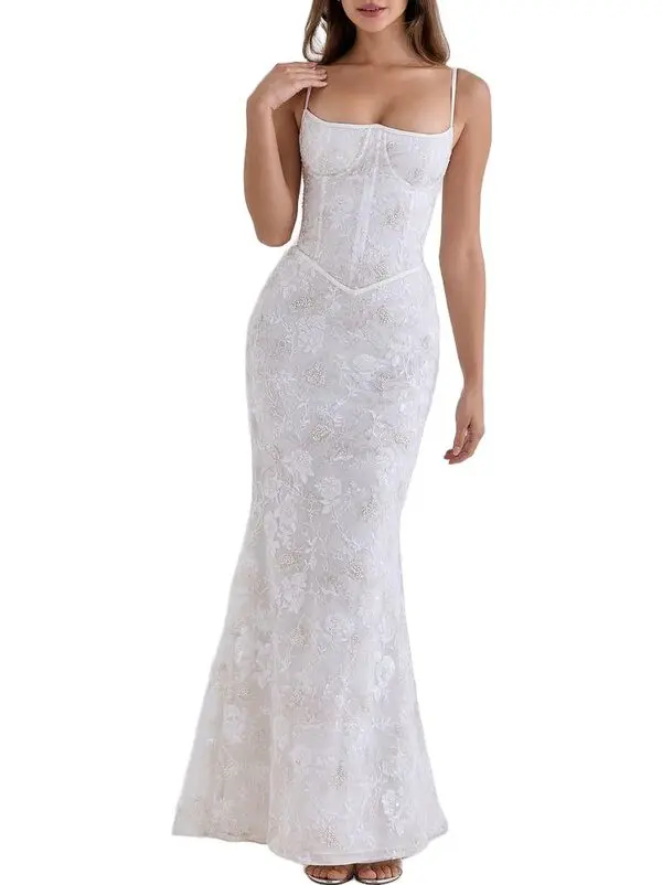 House Of Cb Naima Hand Beaded Gown - White