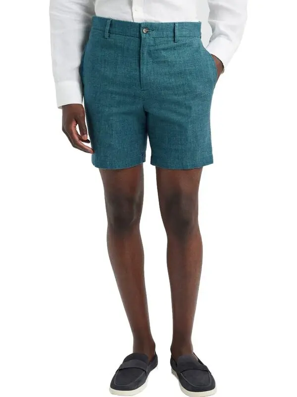 Berle Flat Front Cotton Shorts - Teal