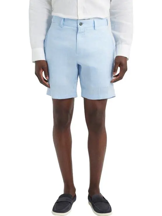 Berle Flat Front Linen Shorts - Light Blue