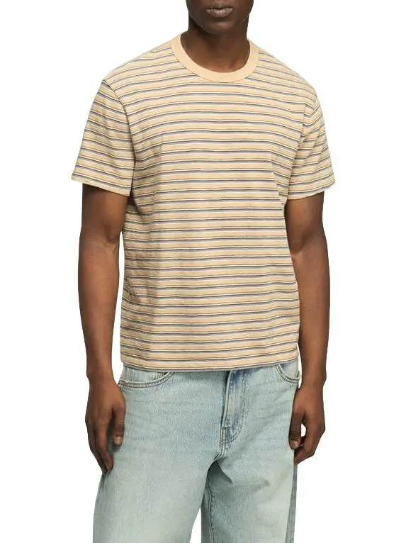 Lucky Brand Weekend Relaxed Stripe Cotton T-shirt - Khaki Multi