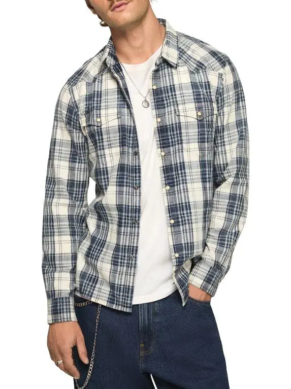 Lucky Brand Plaid Cotton Twill Snap-up Western Shirt - Indigo Multi